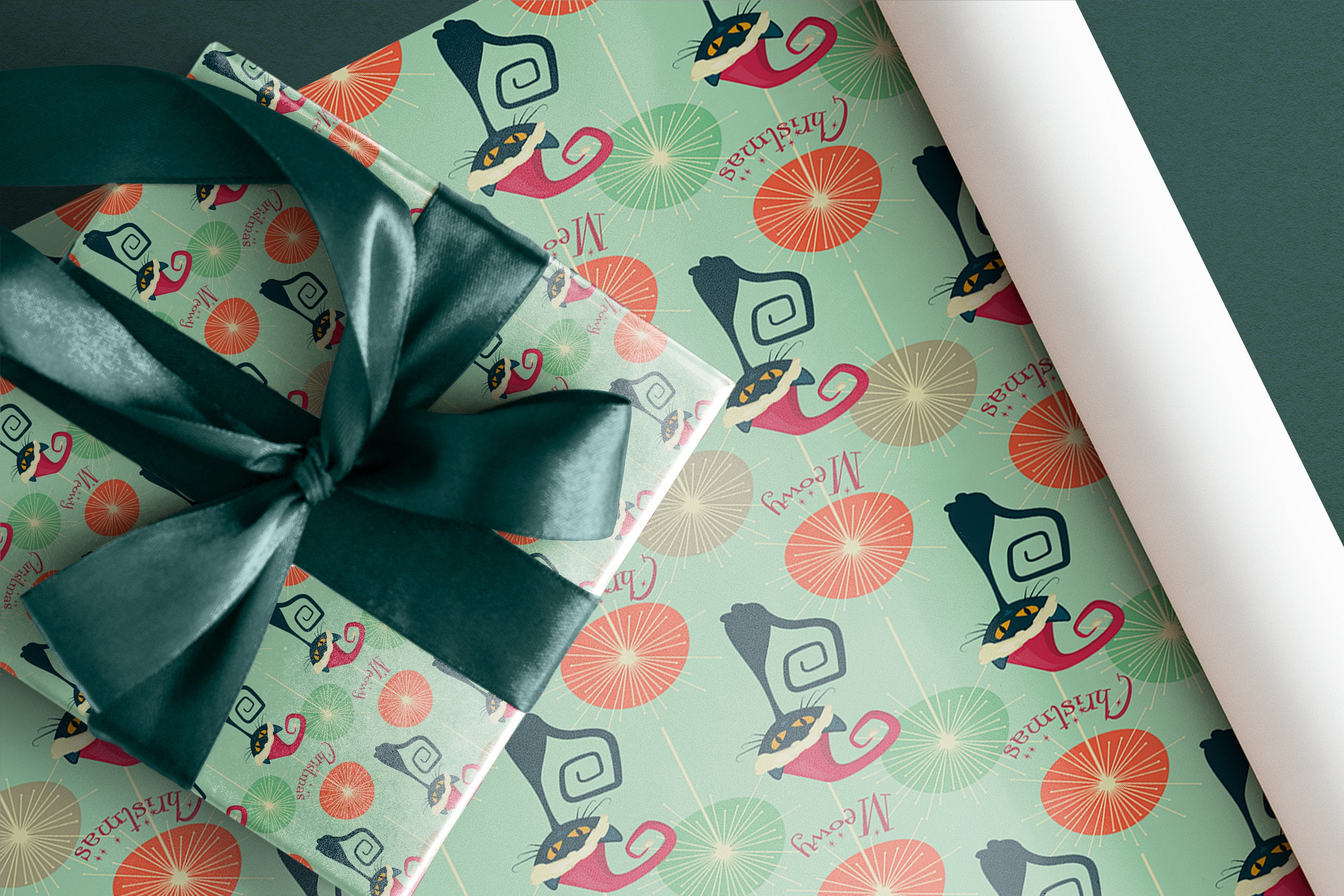 Atomic Cat Wrapping Paper MCM Meowy Christmas Gift Wrap Mid - Etsy