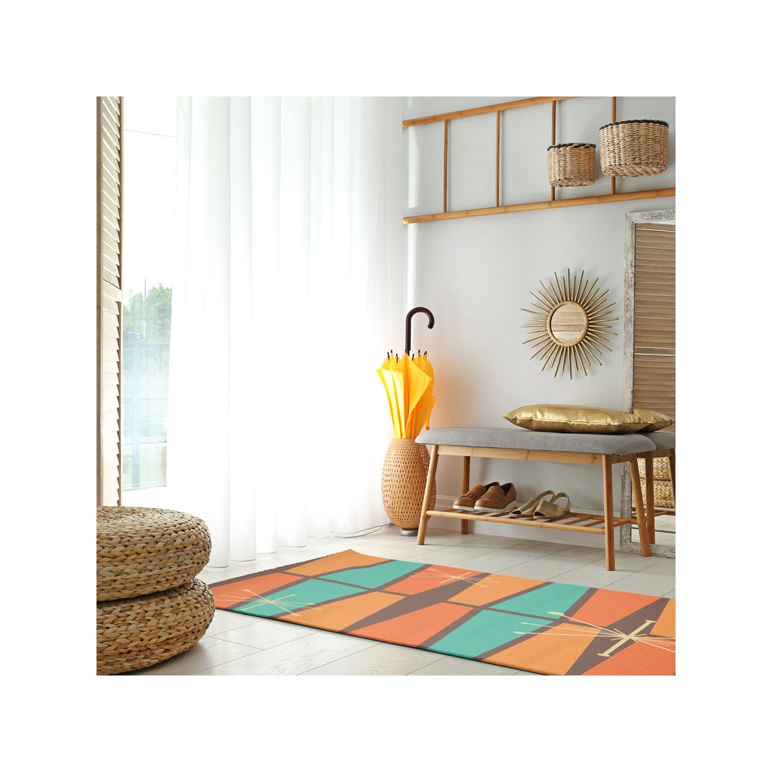 50s Geometric Abstract Mid Century Modern Atomic Rug Runner, Retro ...