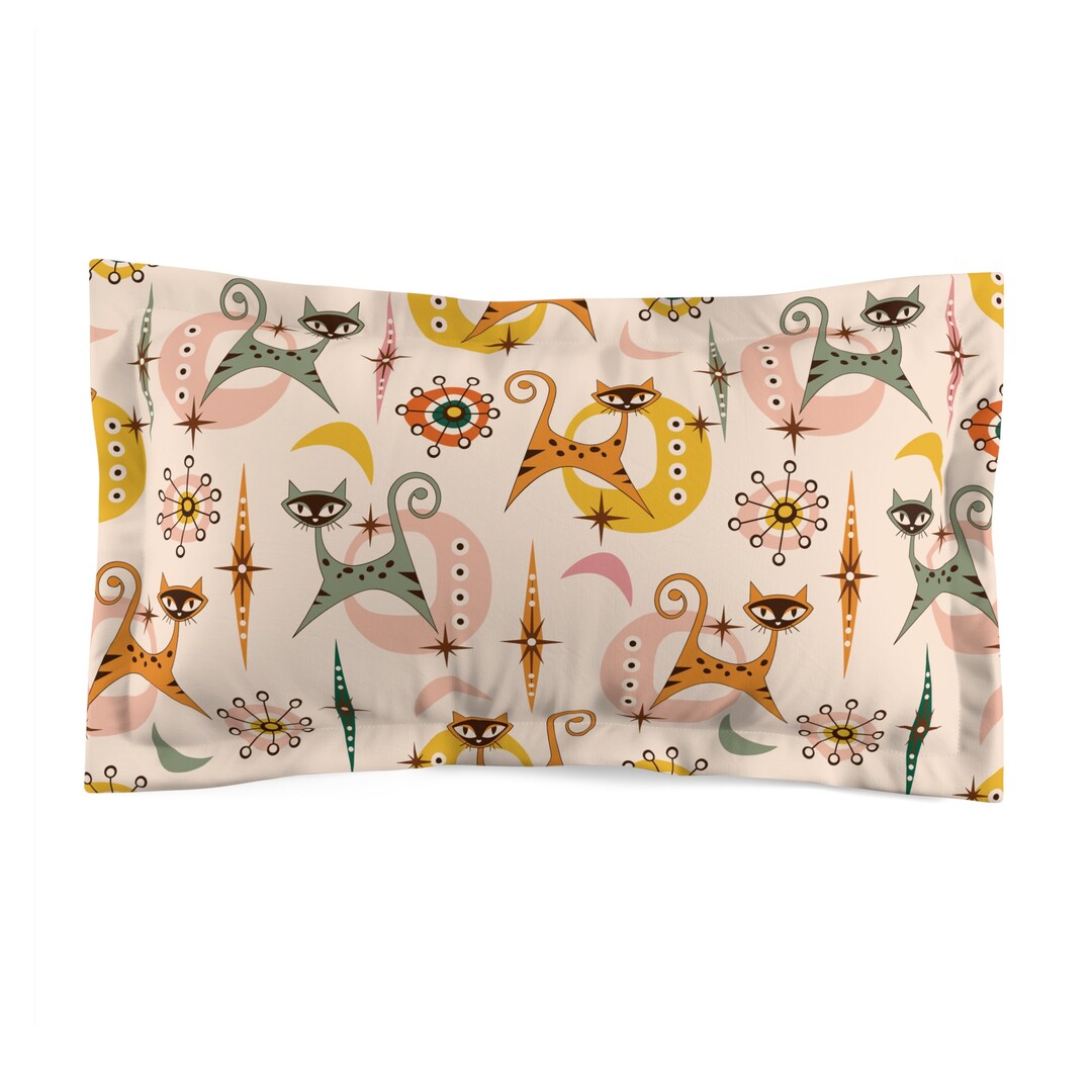 50s Sputnik Atomic Cat Pillow Sham, Retro Mid Century Modern, Vintage ...