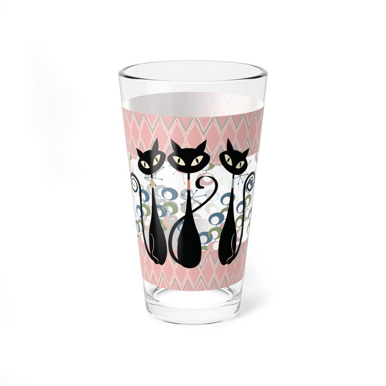 Atomic Kitschy Cat Trio Pint Glass, Retro Mid Century Modern Drinkware ...