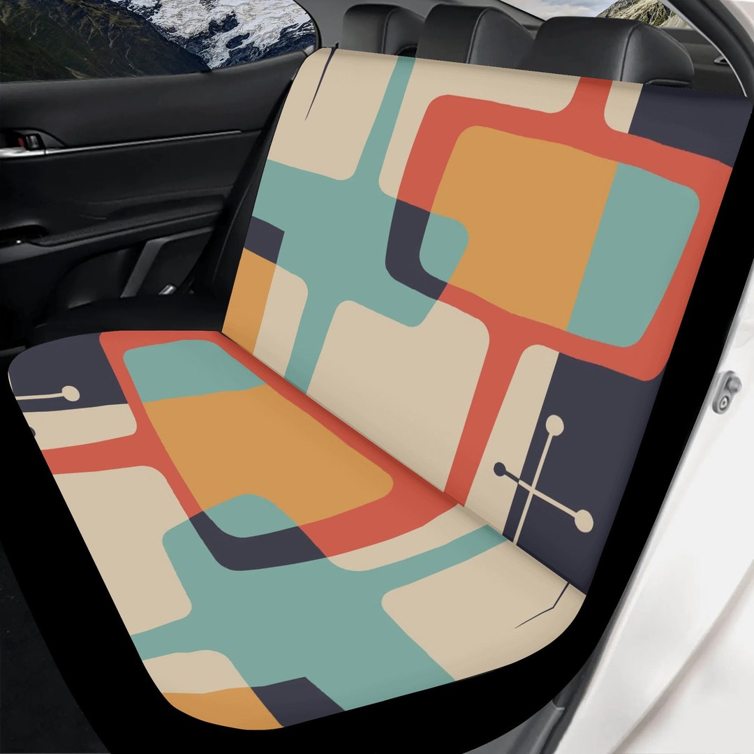 Mid Century Modern Retro Geometric Rear Car Seat Cover, Set of 2, Teal ...