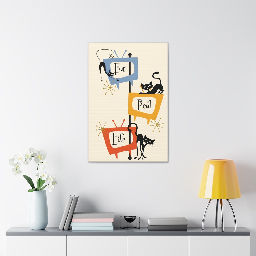 Atomic Cat on Mid Century TV, Retro Wall Art, Fur Real Life, Fun ...