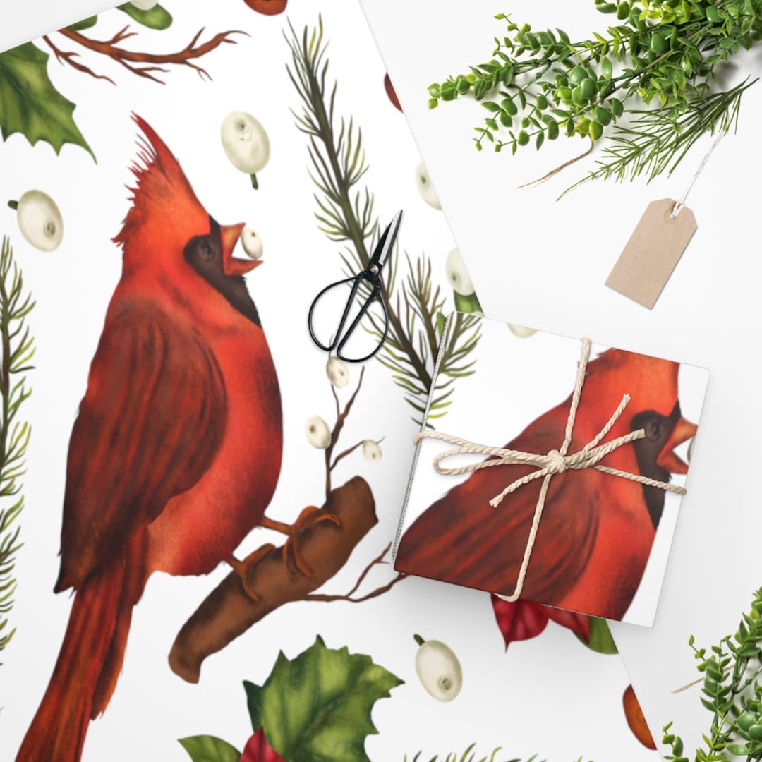 Wrapping Paper Roll, Northern Cardinal Bird Gift Wrap Paper, Holiday ...