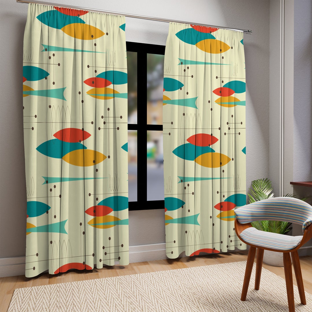 Mid Century Modern Geometric Pattern Curtains - Retro Atomic Style ...