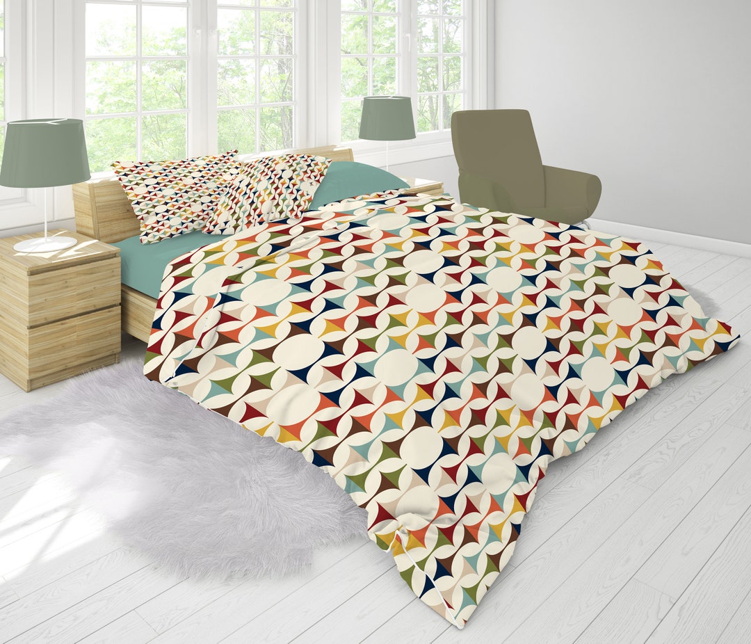 Retro MCM Comforter, Mid Century Modern Bedding, Vibrant Geometric ...