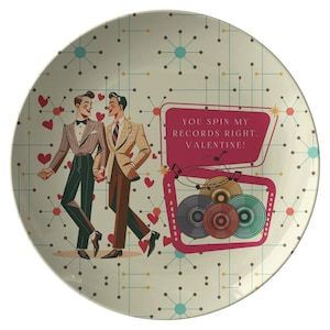 Retro Vinyl Gents Dinner Plate, Gay Couple Valentine Dish, Mid Century ...