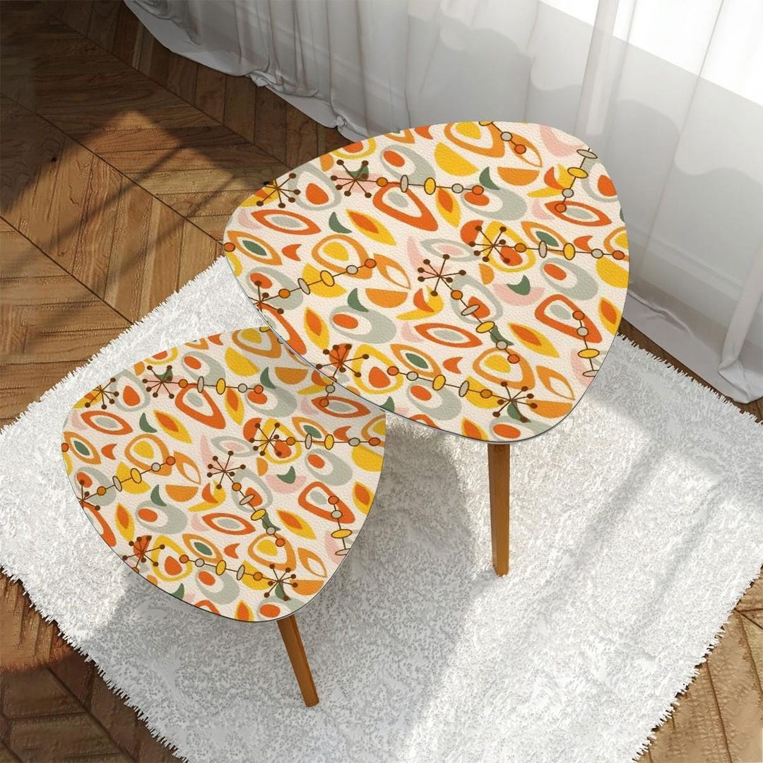 Mid Century Modern Orange Yellow Nesting Tables, Retro Boomerang ...