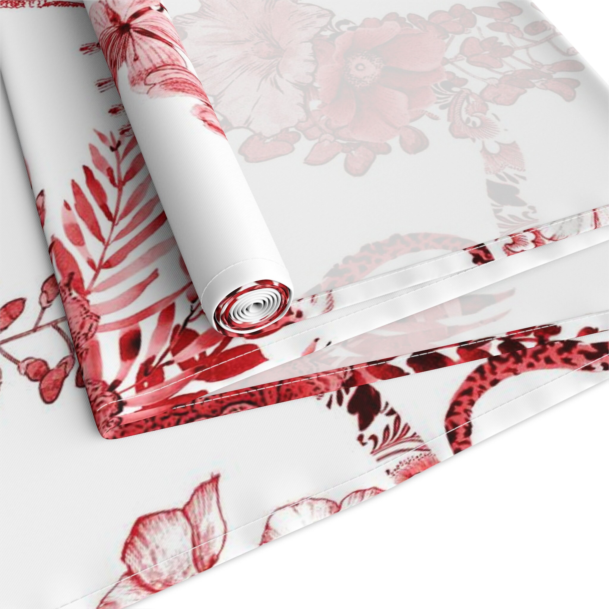 Chinoiserie Jungle Botanical Toile Table Runner, Red, White Chinoiserie ...