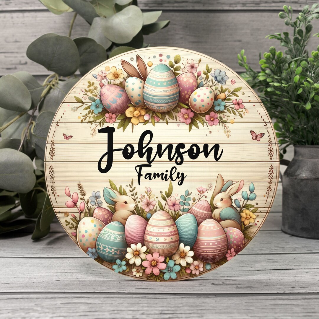 Personalized Easter Door Hanger, Custom Easter Bunny Wooden Door Sign ...