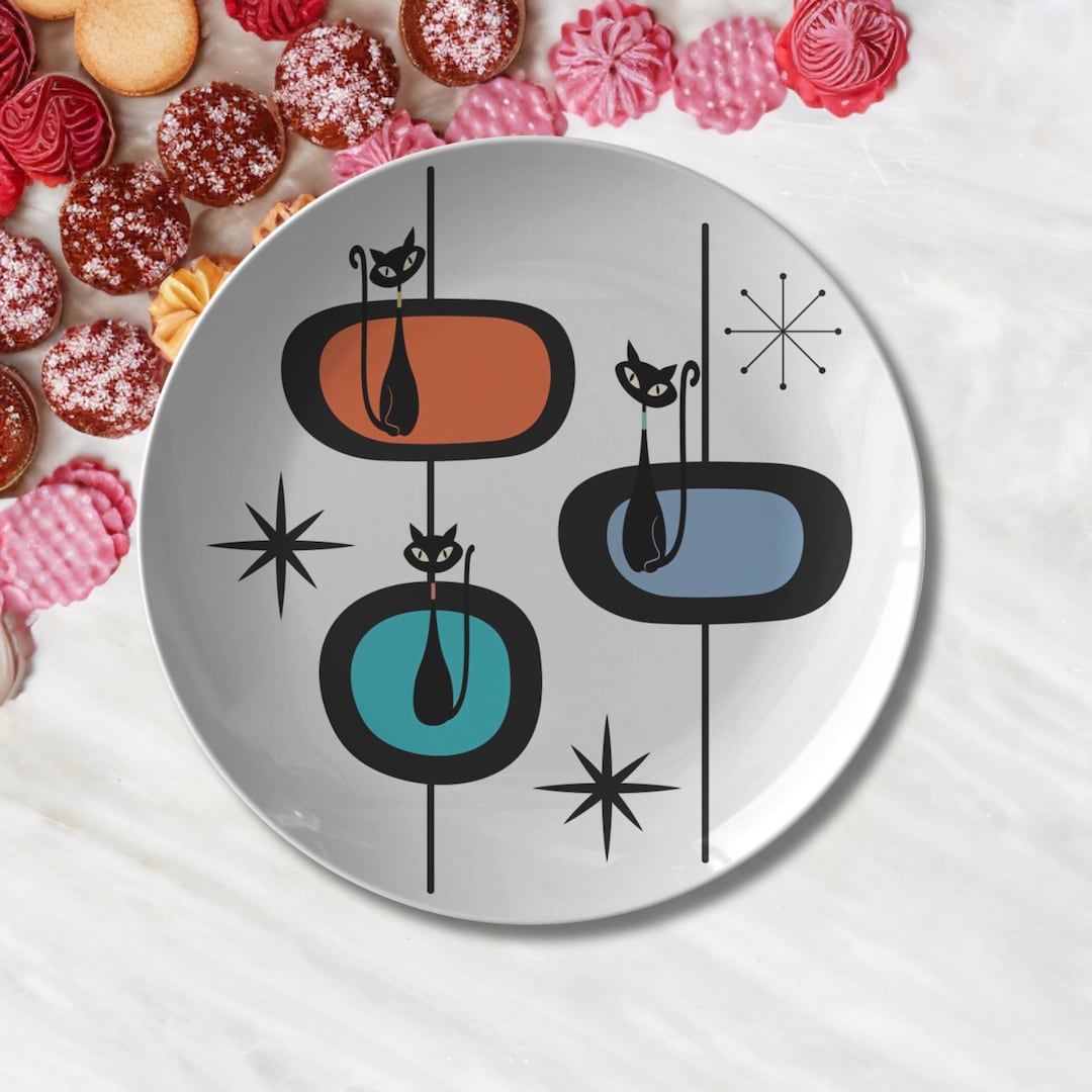 Mid Century Modern Atomic Cat Dinner Plate, Retro Vintage Starburst ...