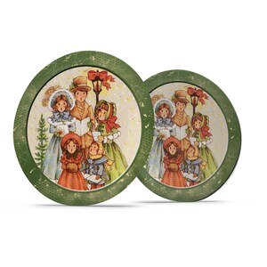 Vintage Christmas Carol Scene Dinner Plate-green, Retro Holiday ...