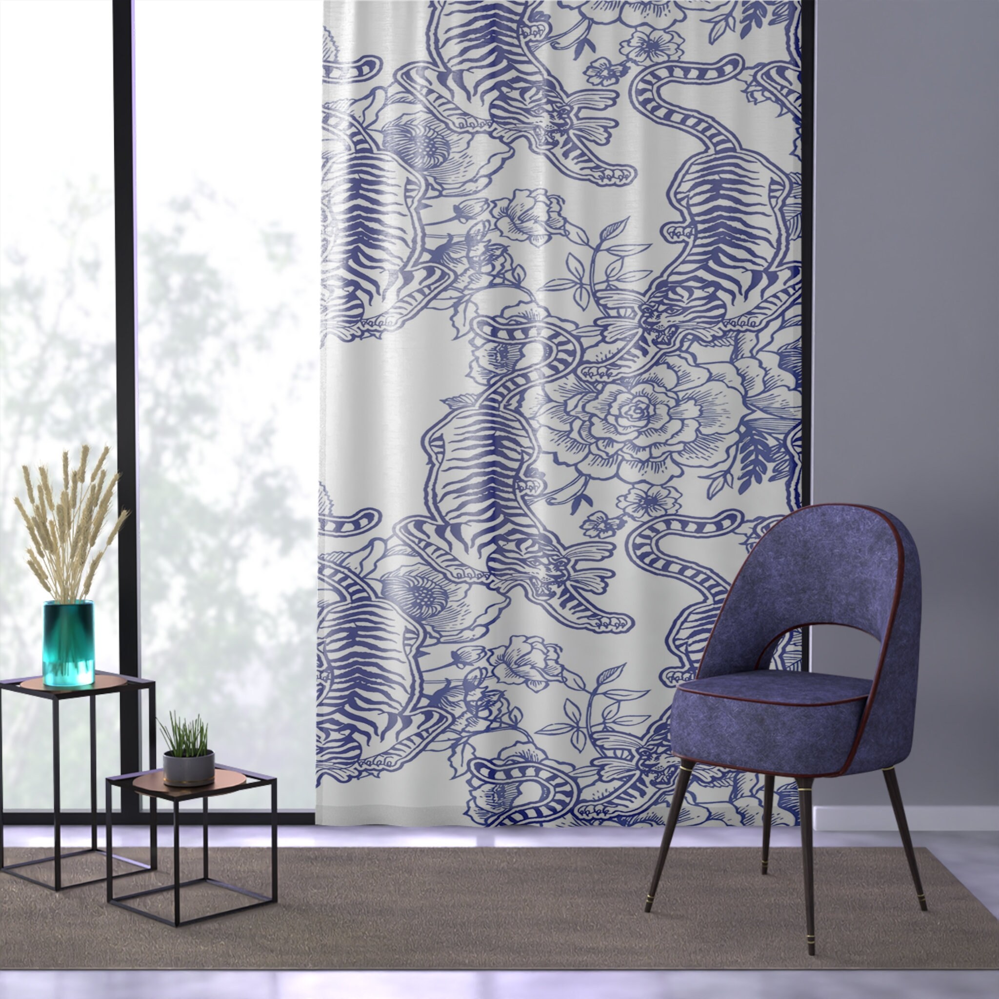 Chinoiserie Window Curtains, Vintage Chinoiserie Chinese Tiger ...