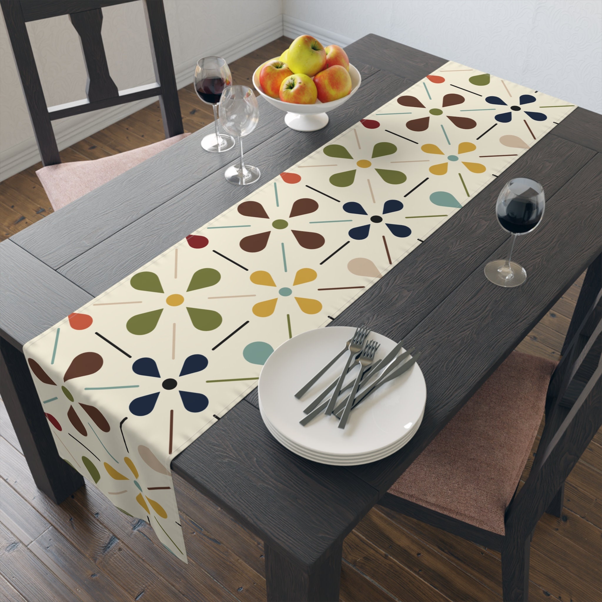 Mid Century Modern 1950s Retro Floral Table Runner, Minimalist MCM ...