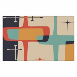 Mid Century Modern Atomic Starburst Area Rug, Beige, Teal, Geometric ...