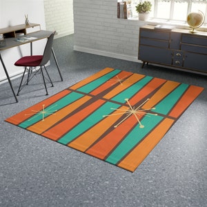 1950s Mid Century Modern Atomic Area Rug, Retro Vintage Burnt Orange ...