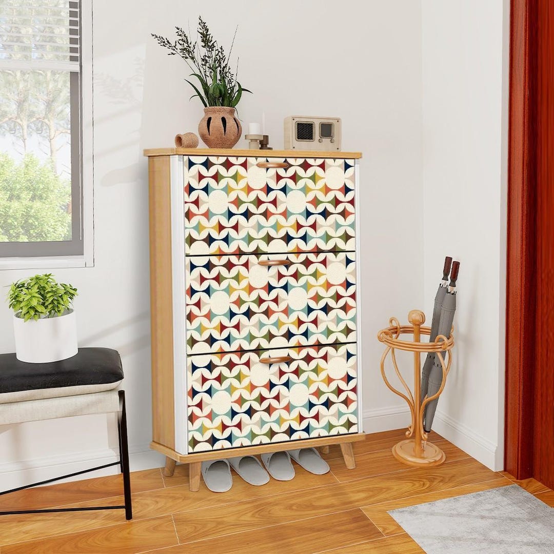 Mid Century Modern Flip Drawer Shoe Cabinet, Scandinavian Geometric ...