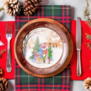 Vintage Christmas Carol Scene Dinner Plate-brown, Holiday Dinner Plate ...