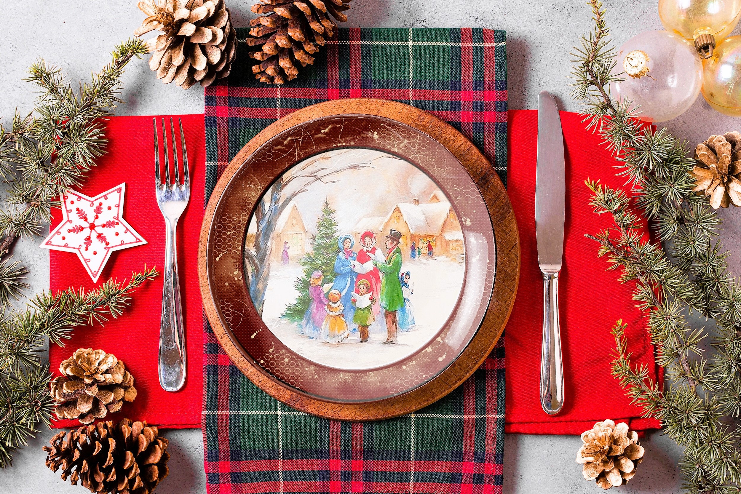 Vintage Christmas Carol Scene Dinner Plate-brown, Holiday Dinner Plate ...