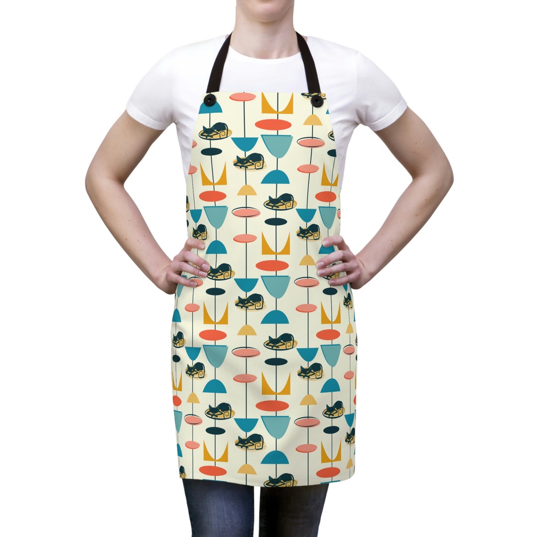 Atomic Kitschy Cat Apron, Mid Century Modern Retro Geometric Chef Apron ...