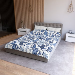 Blue and White Chinoiserie Jacobean Floral Microfiber Duvet Cover ...