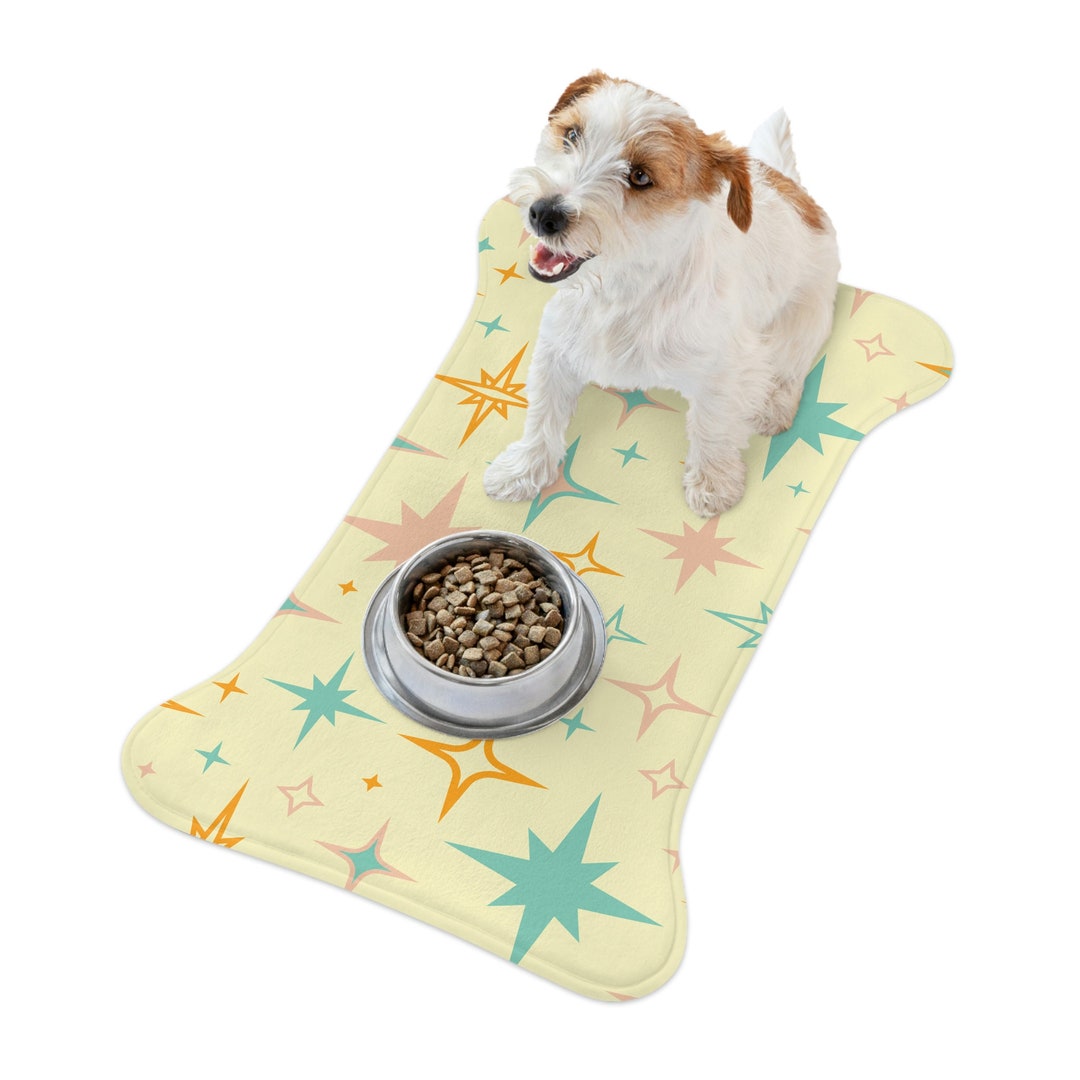 Mid Century Modern Atomic Starburst Pet Feeding Mats, Retro Bone and ...