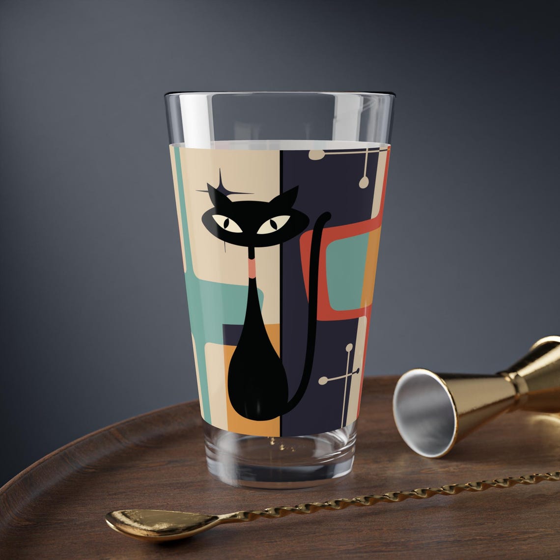 Atomic Kitschy Black Cat Pint Glass by Kate Mcenroe NYC, 16oz Mid ...