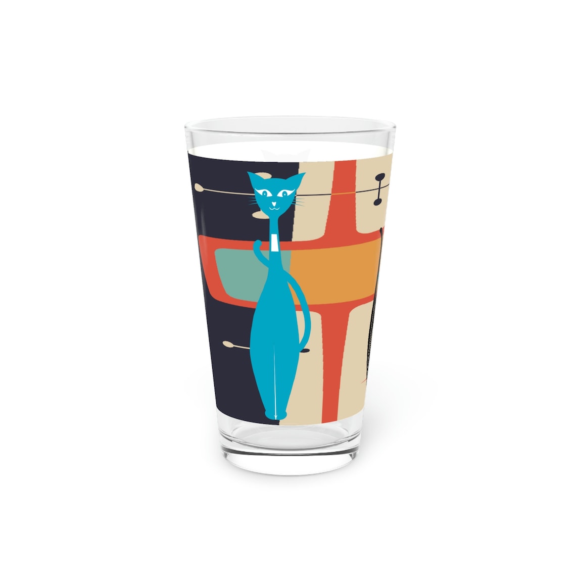 Atomic Kitschy Cat Pint Glass, 16oz Mid Century Modern Geometric ...