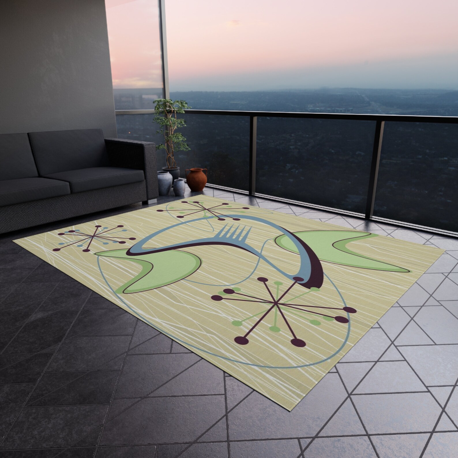 1950s Atomic Boomerang Mid Century Modern Outdoor Rug in Retro Vintage ...