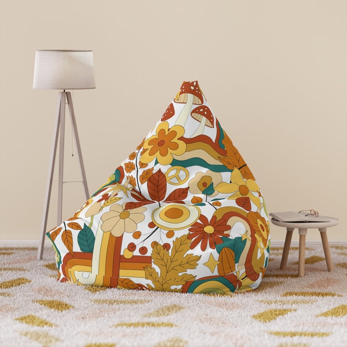 70S Groovy Hippie Retro Bean Bag Chair Cover Mid Century - Etsy