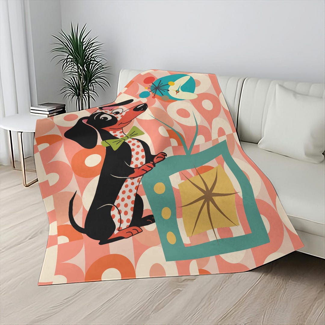 Retro Dachshund Mid Century Throw Blanket, Atomic Dog TV Starburst MCM ...