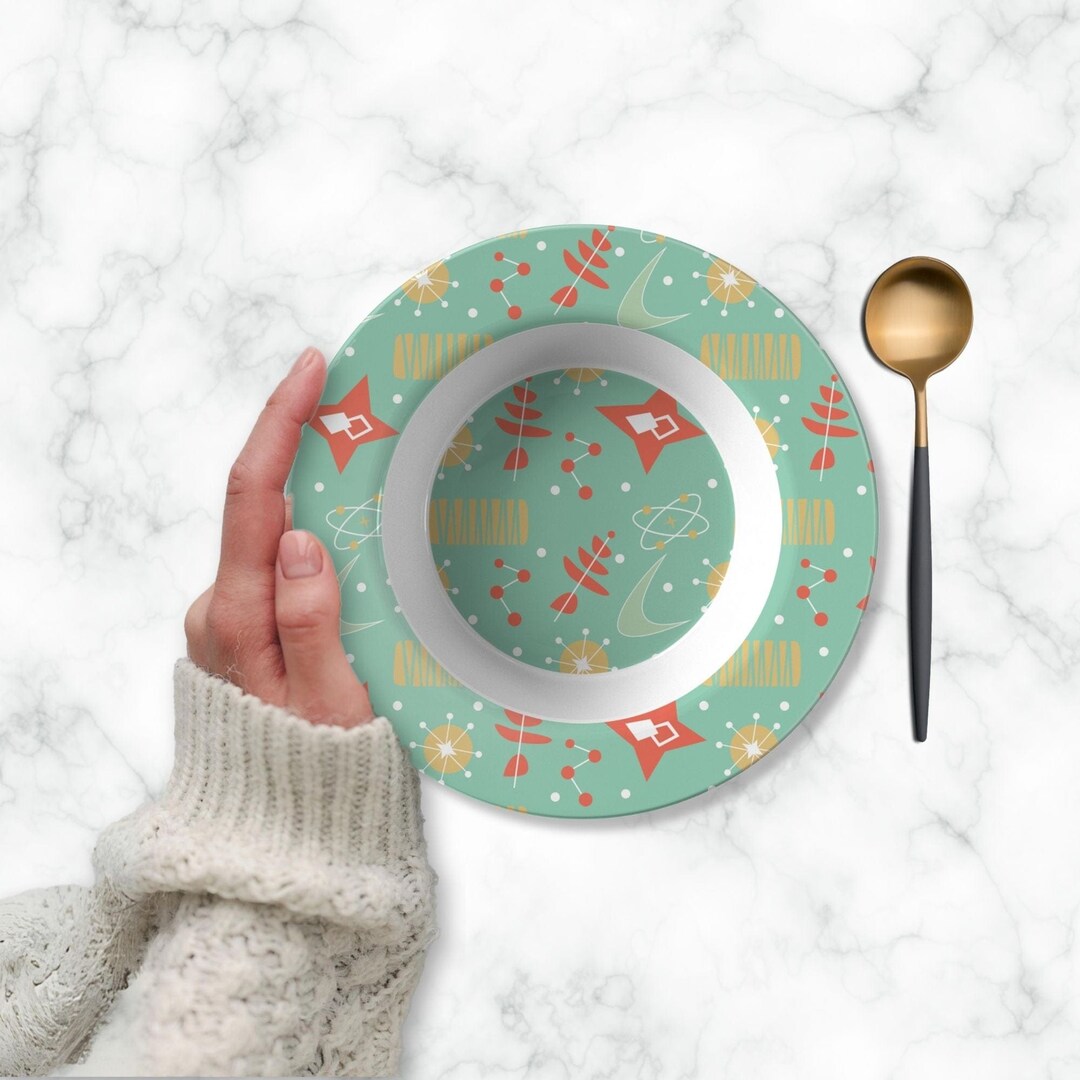 Atomic Era Mid Century Modern Bowl, Retro Starburst Dinnerware, Sputnik ...