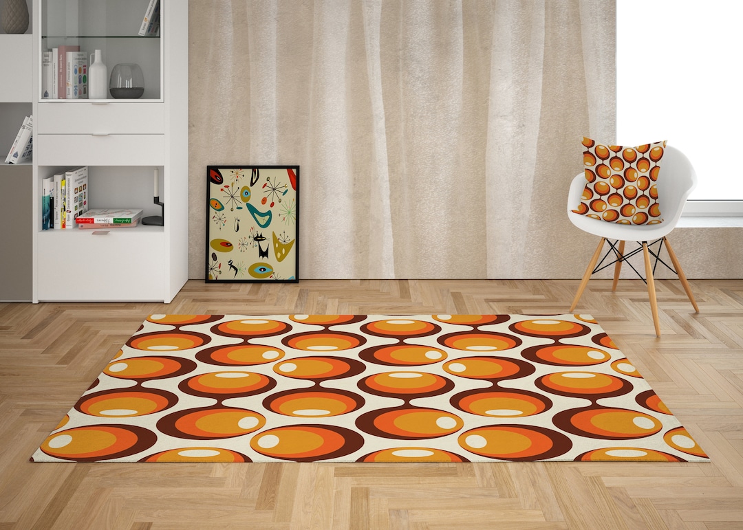 Mid Century Modern Geometric Groovy Orbs Area Rug, Retro Hippie 70s ...