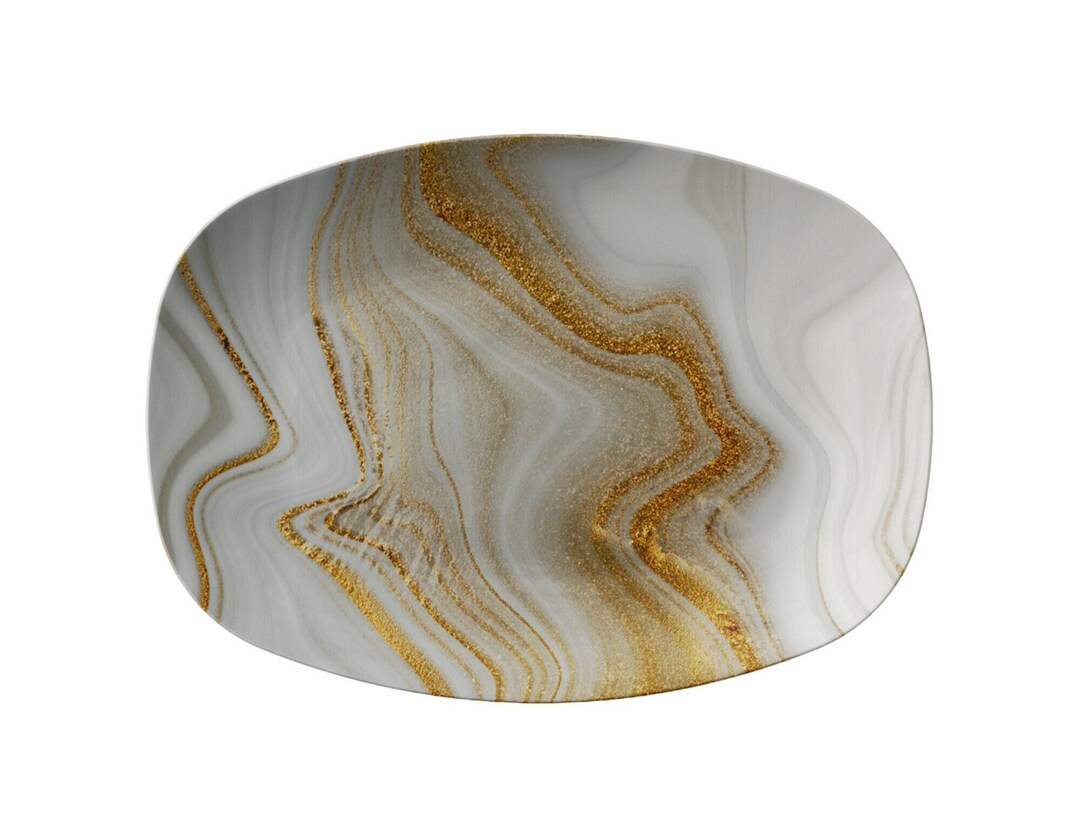 Luxury Cream and Gold Swirl Marble Platter, Serving Platter, Decorative ...