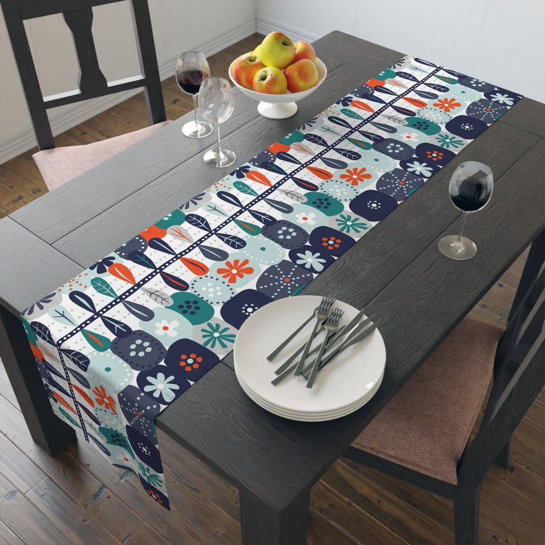 Mid Century Scandinavian Danish Modern Floral Table Runner - Etsy