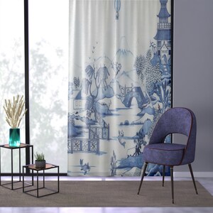 Chinoiserie Blue Willow Window Curtains, Maximalist Floral Blue, White ...