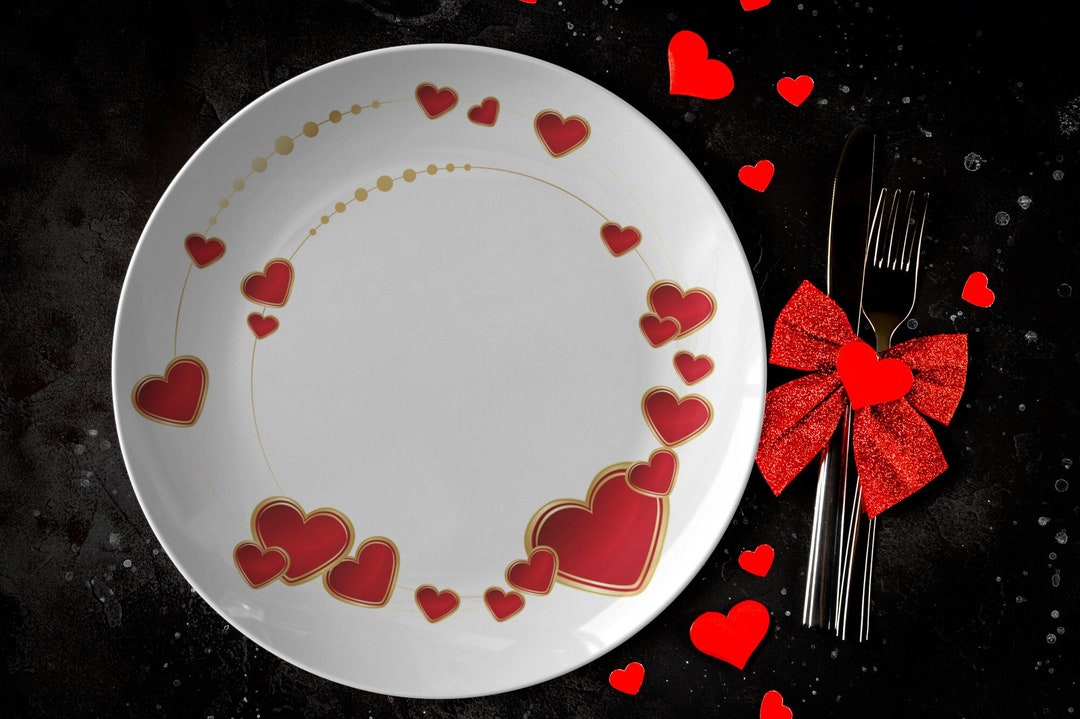 Red Hearts Valentine Dinner Plate, Custom Designed Gold and Red Heart ...