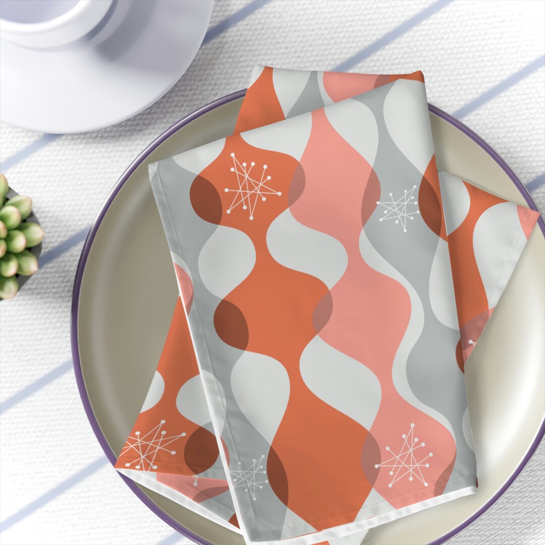 Set of 4 Mid Century Modern Napkins, Retro Atomic Starburst Burnt ...