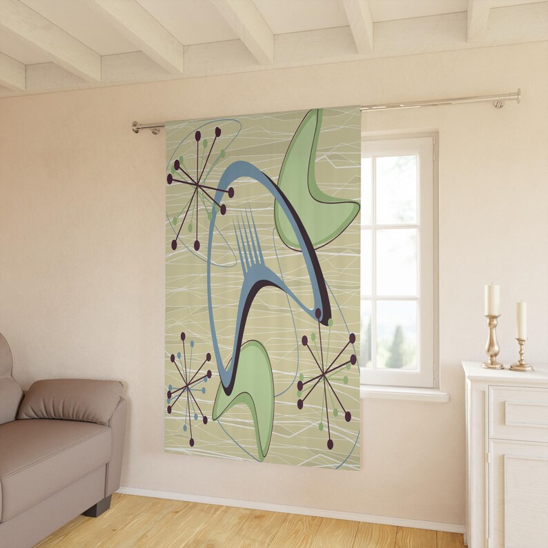 Mid Century Modern Boomerang Atomic Starburst Blackout Window Curtains ...
