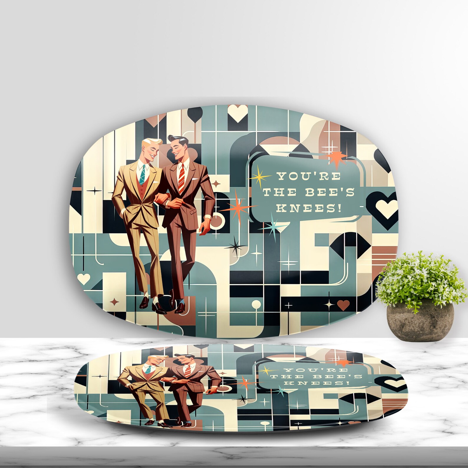 Dapper Gents Retro Platter, Gay Couples Kitschy Vintage Serving Tray ...