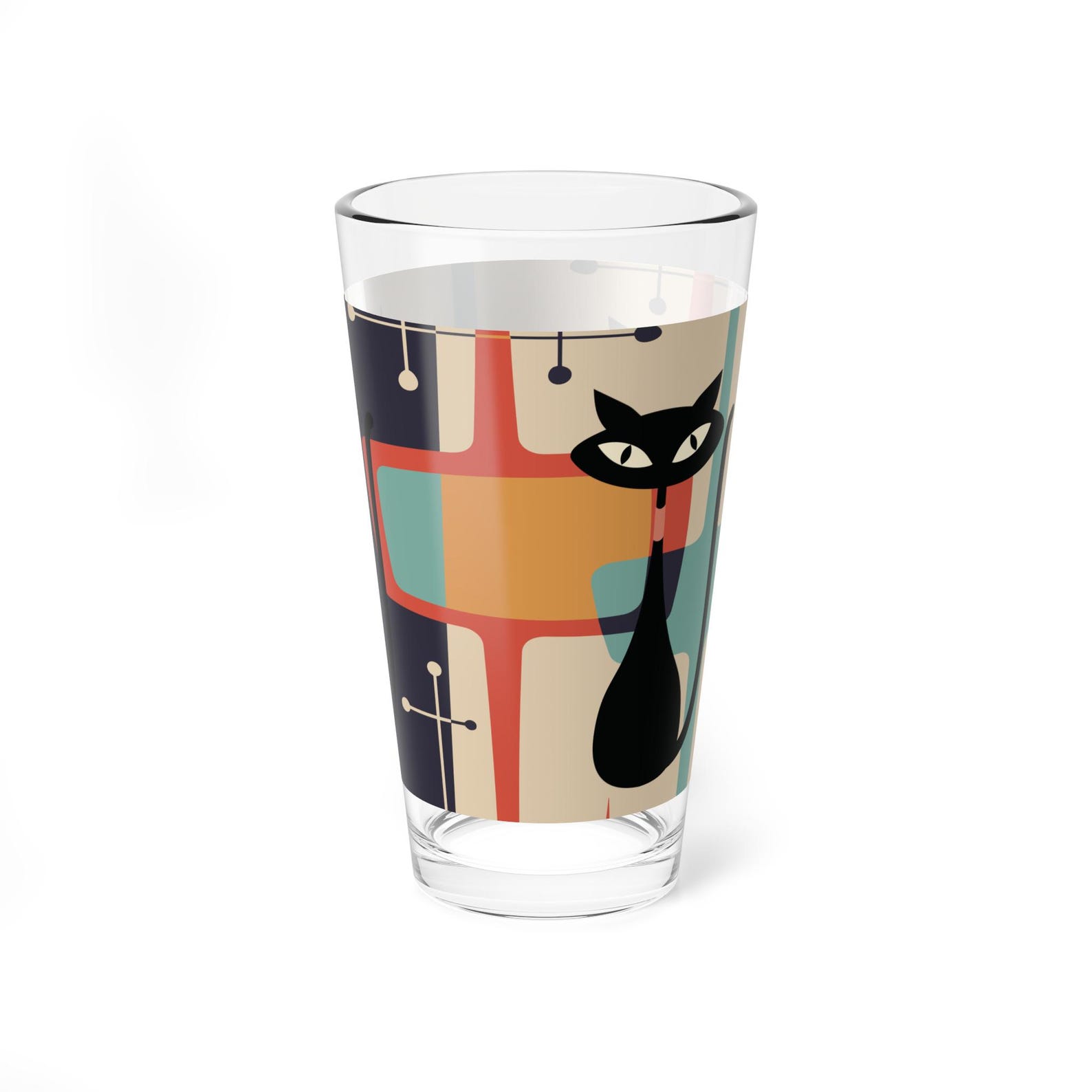 Atomic Kitschy Black Cat Pint Glass by Kate Mcenroe NYC, 16oz Mid ...