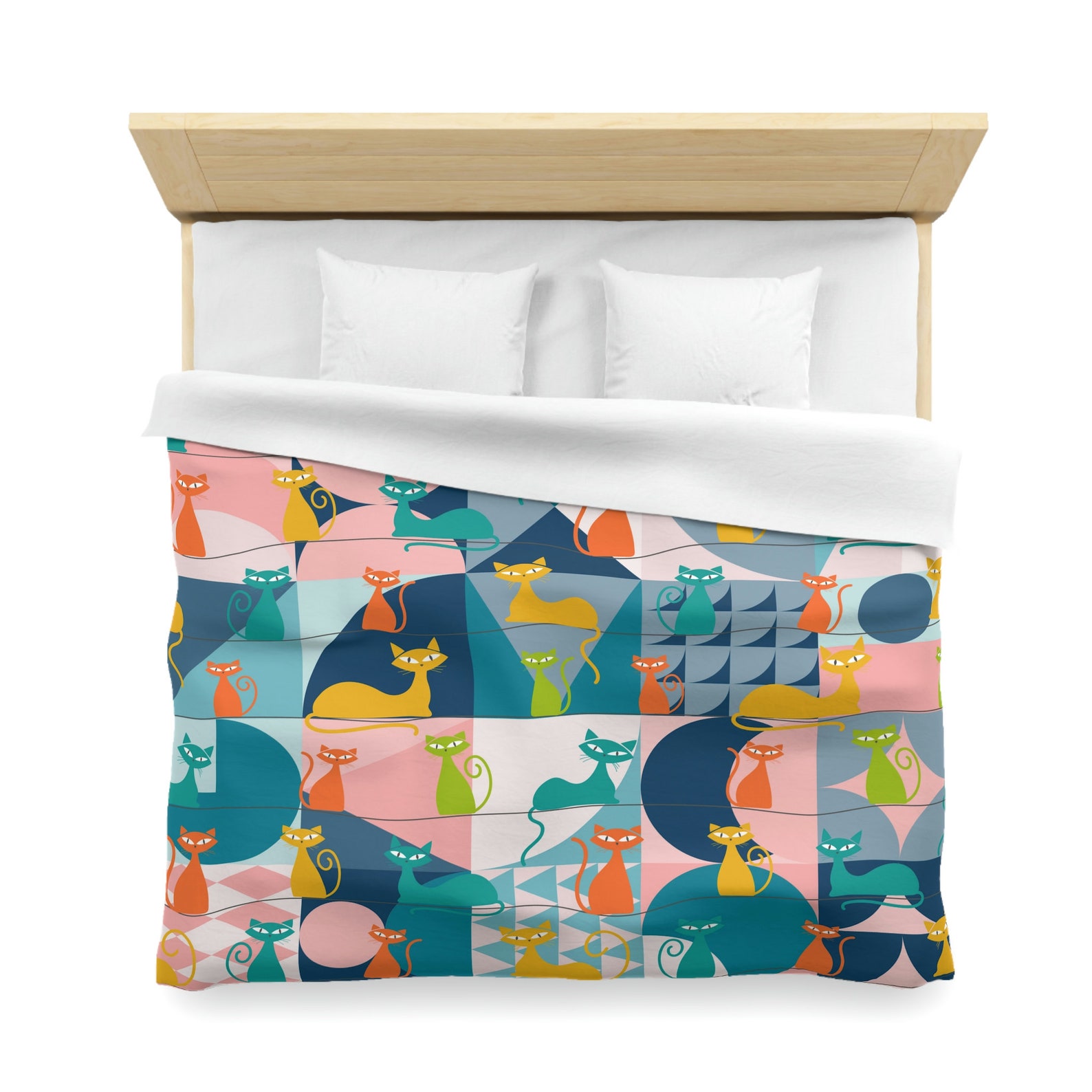 Mid Century Modern Atomic Cats Duvet Cover Retro Kitsch Teal - Etsy