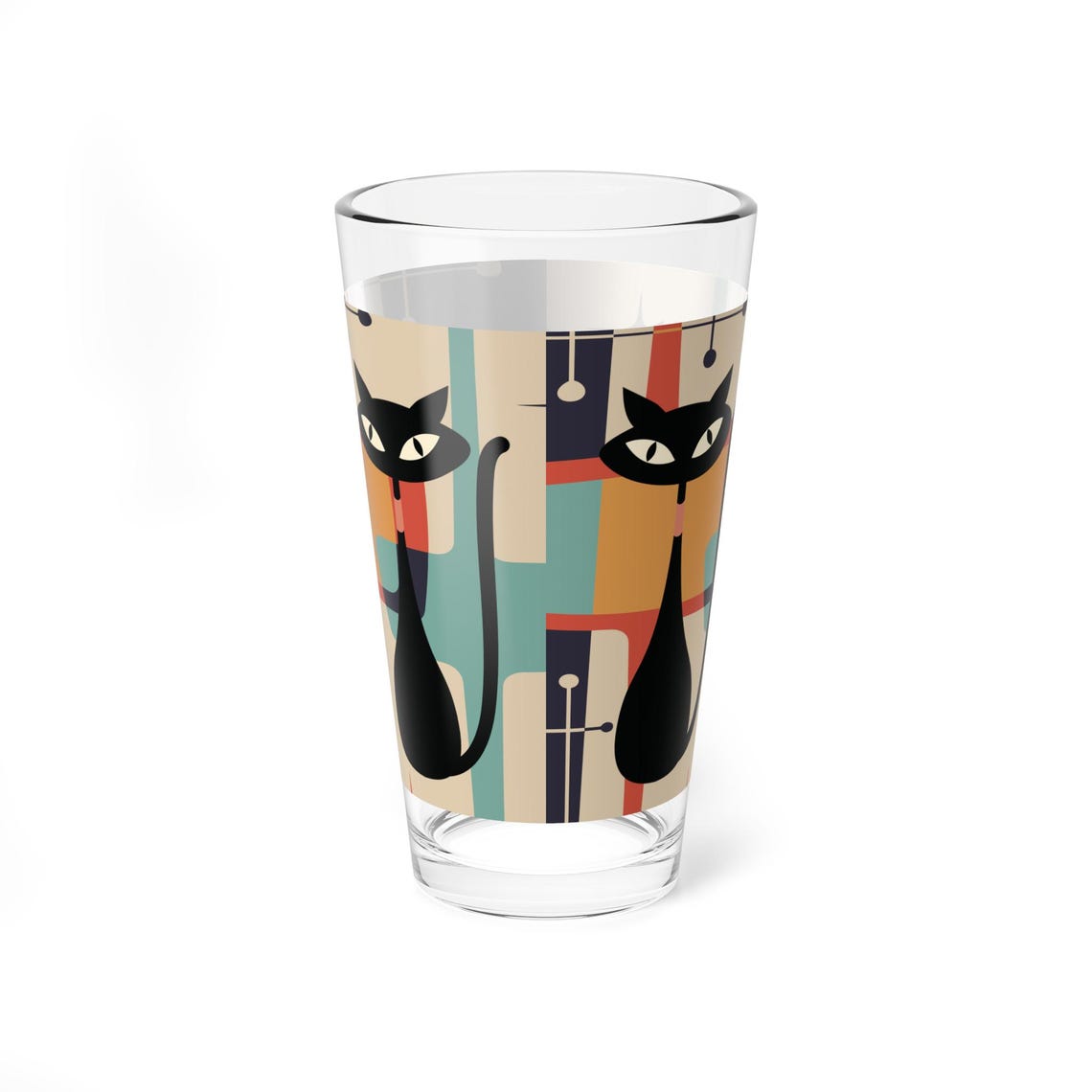 Atomic Kitschy Black Cat Pint Glass by Kate Mcenroe NYC, 16oz Mid ...
