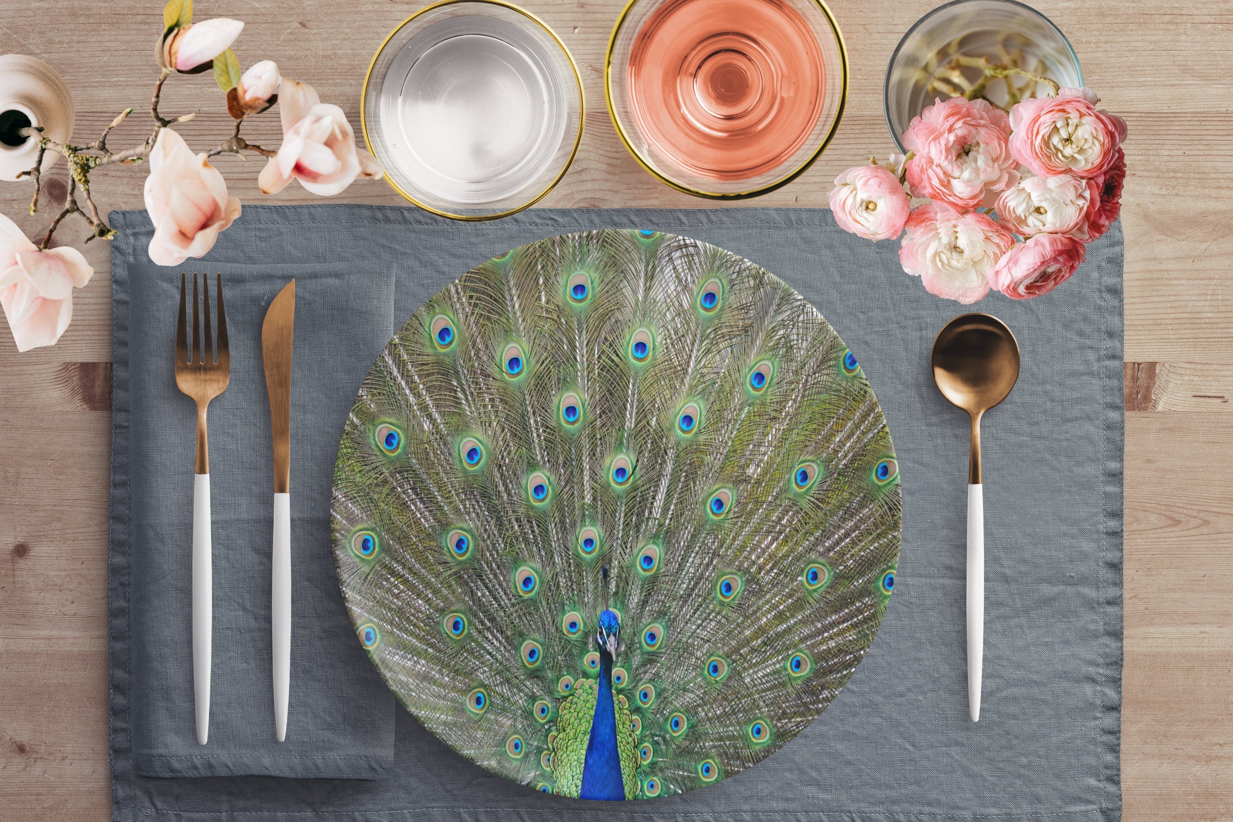 Dinner Plate Set, Peacock Design Dinnerware, 10 Inch Dinner Plate Set ...