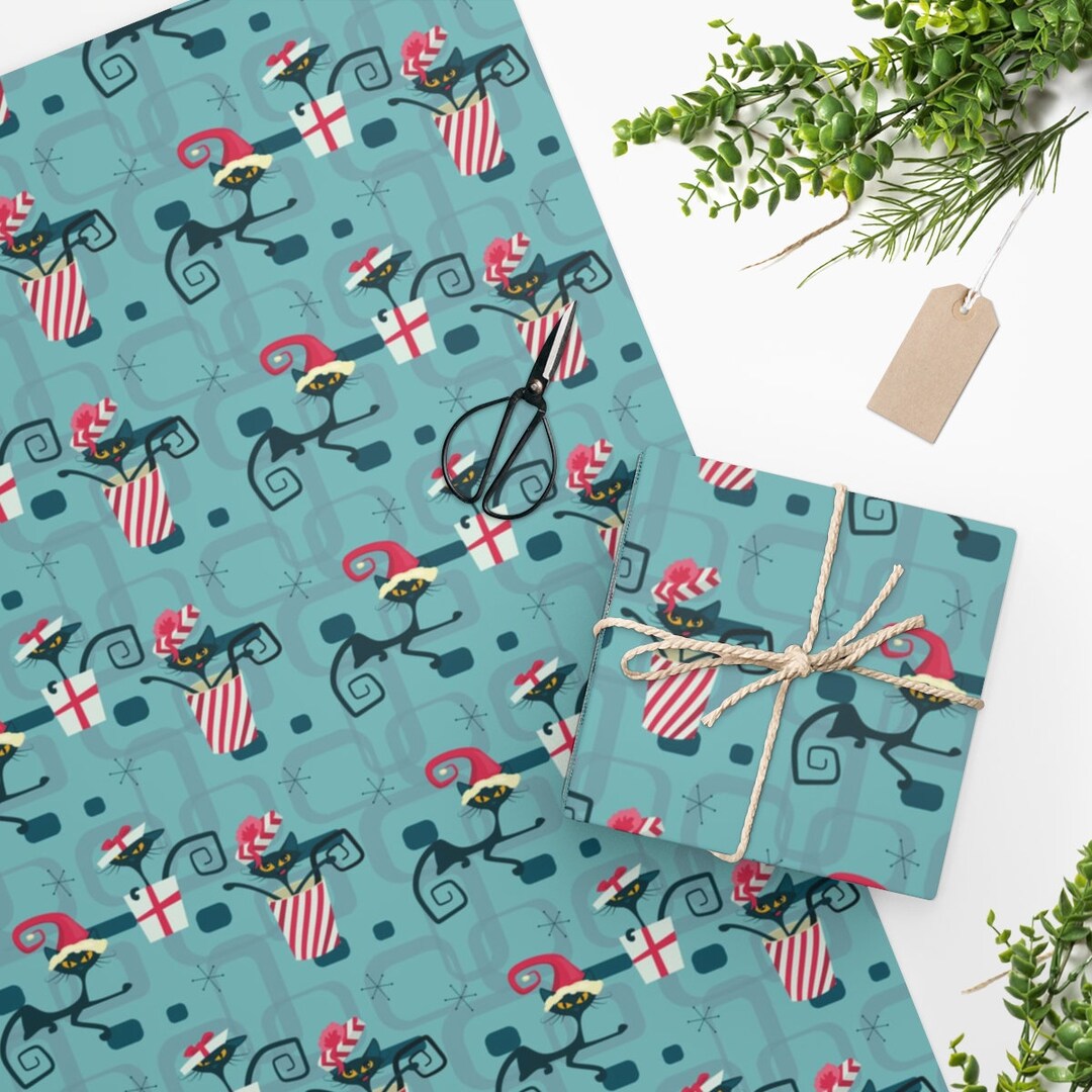 Atomic Cat Wrapping Paper, MCM Retro Kitschy Seasonal Decor, Mid ...