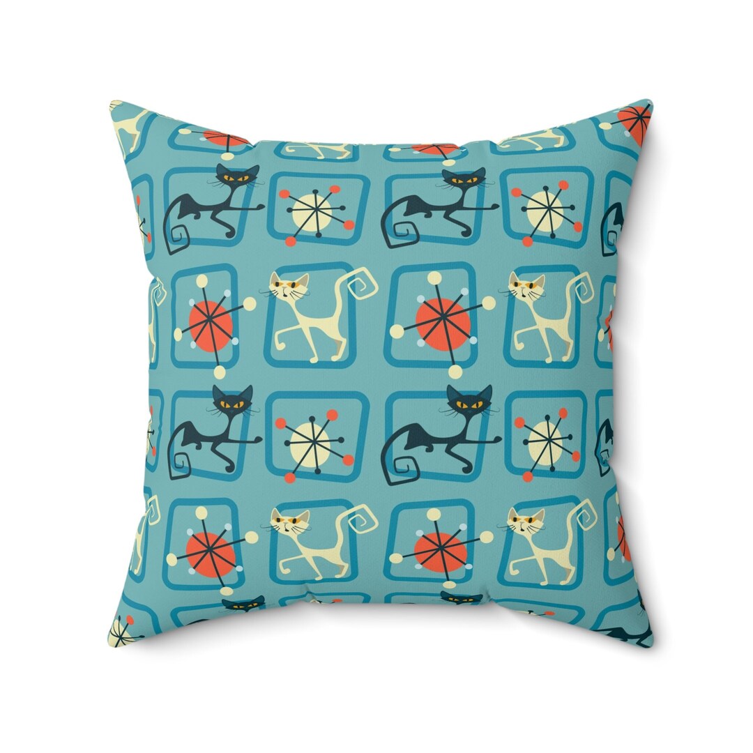 Atomic Cat Pillow With Insert, MCM Retro Kitschy, Mid Century Modern ...