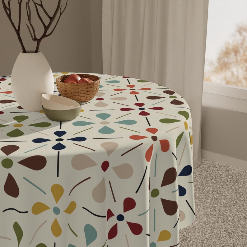 Mid Century Modern Retro Floral Tablecloth, Scandinavian Danish Modern ...
