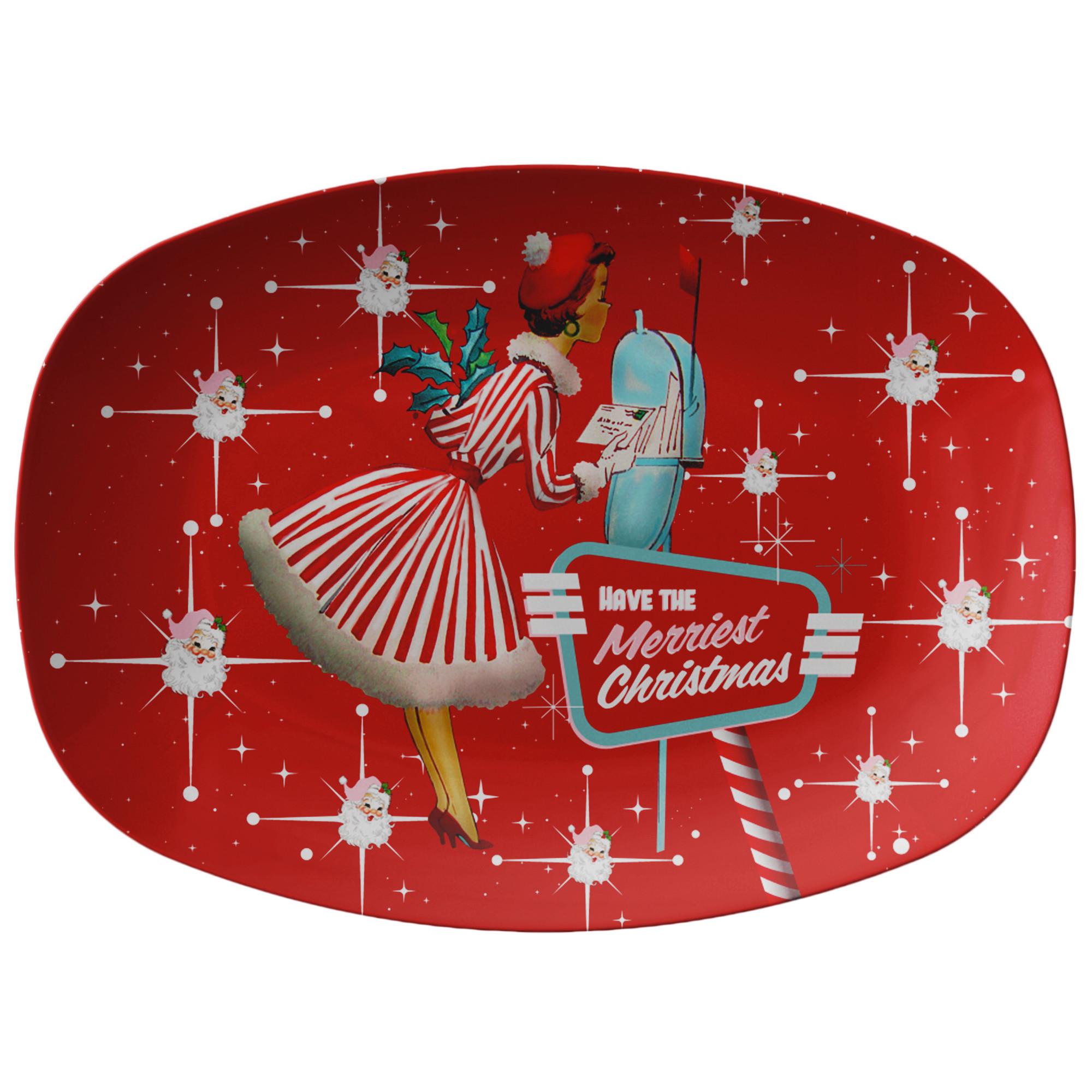 Vintage 50s Kitsch Christmas Platter, Retro Mid Century Modern Serving ...