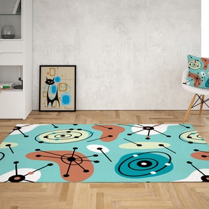 Mid Century Modern Geometric Starburst Area Rug, Groovy Retro Atomic ...