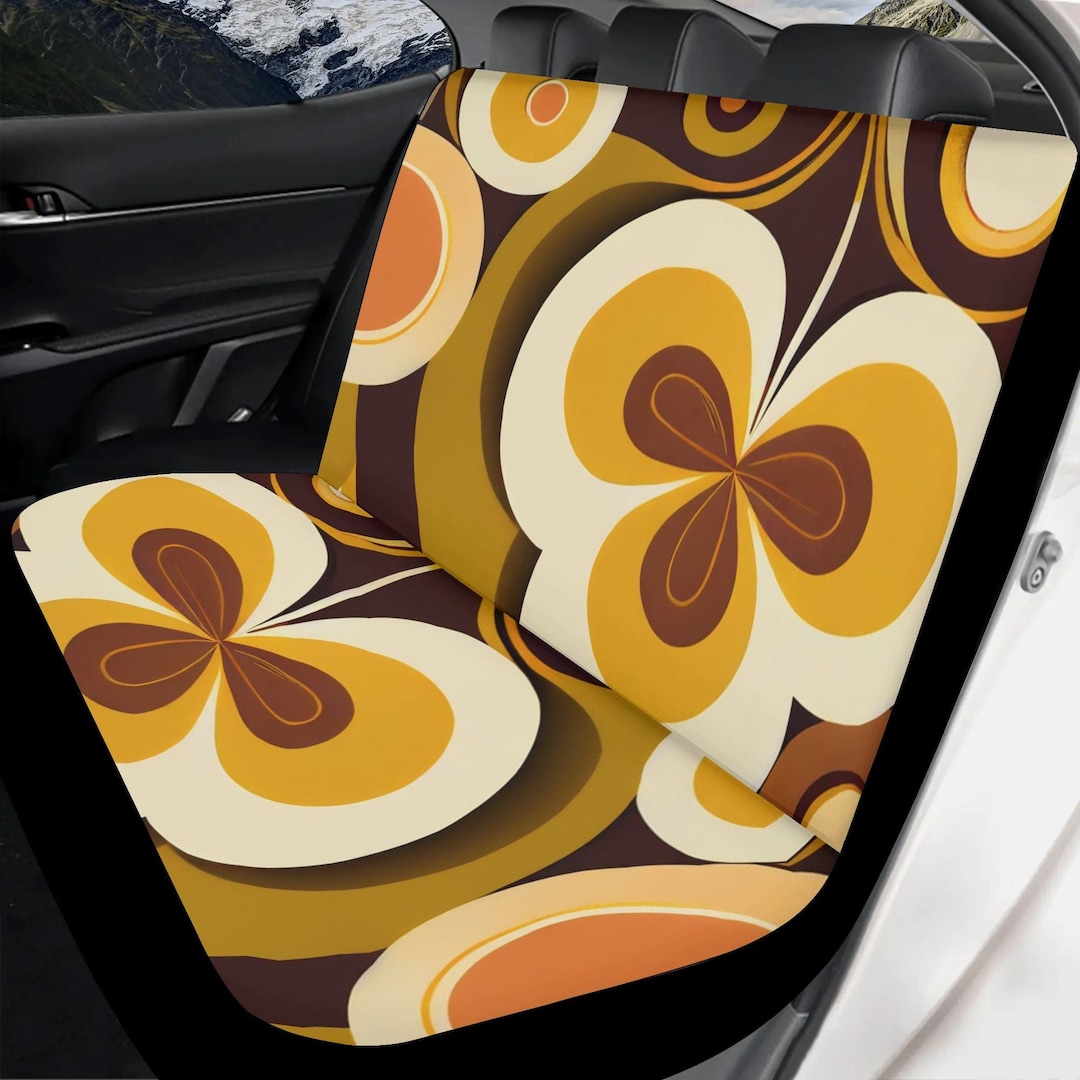 Mid Century Modern 60s Geometric Retro Floral Rear Car Seat Cover, 2pcs ...