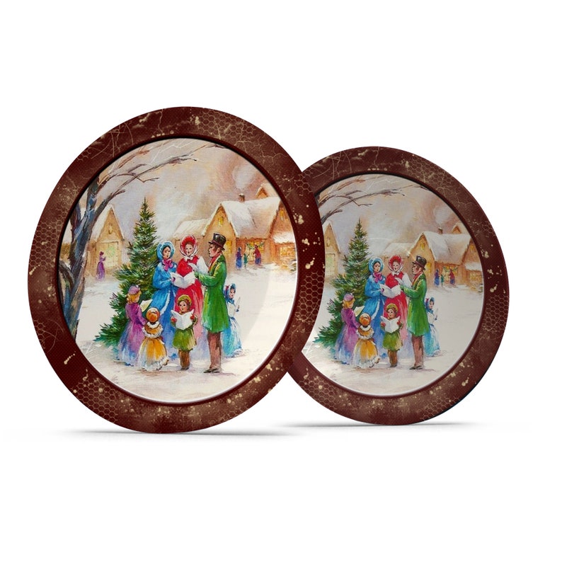 Vintage Christmas Carol Scene Dinner Plate-brown, Holiday Dinner Plate ...